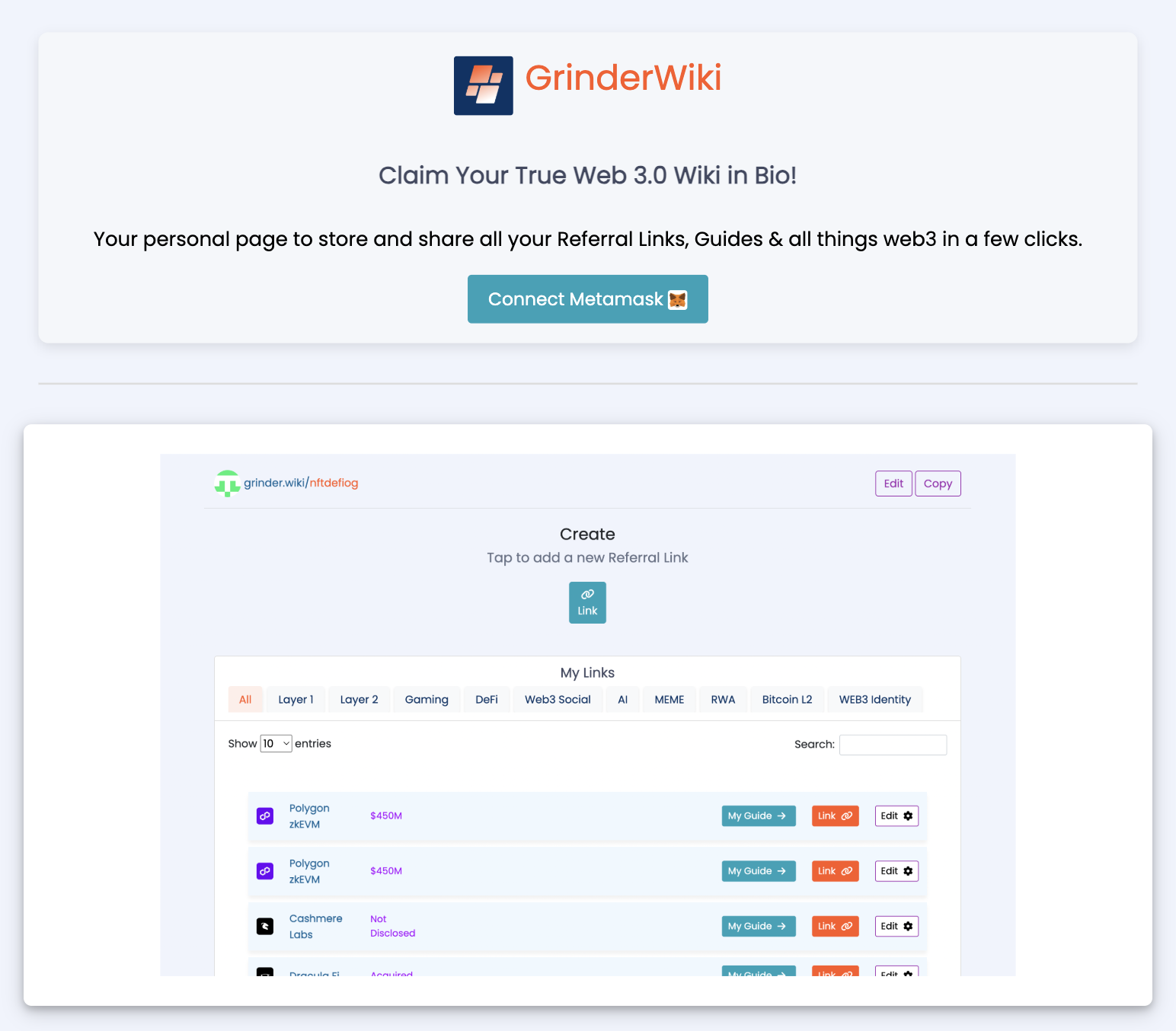 GrinderWiki - Your Web3 Wiki in Bio